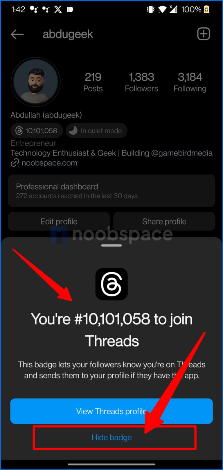 How To Remove Threads App @ Badge From Instagram Profile | NoobSpace
